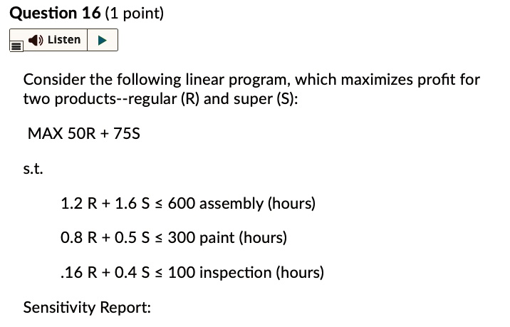question 16 1 point listen consider the following linear program which ...