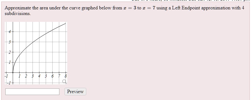 SOLVED: Approximate the area under the curve graphed below from = subdivisions 3 to € = using ...
