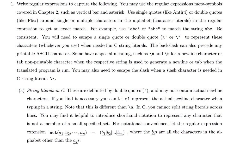 SOLVED: Write regular expressions to capture the following. You may use the regular expressions ...