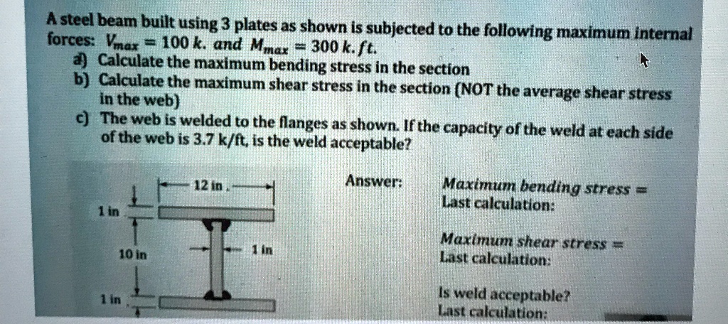 SOLVED: A steel beam built using 3 plates as shown is subjected to the ...