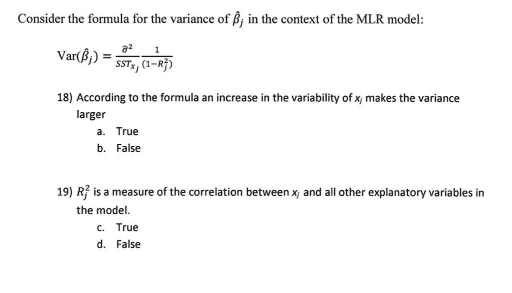 consider the formula for the variance of b in the context of the mlr ...