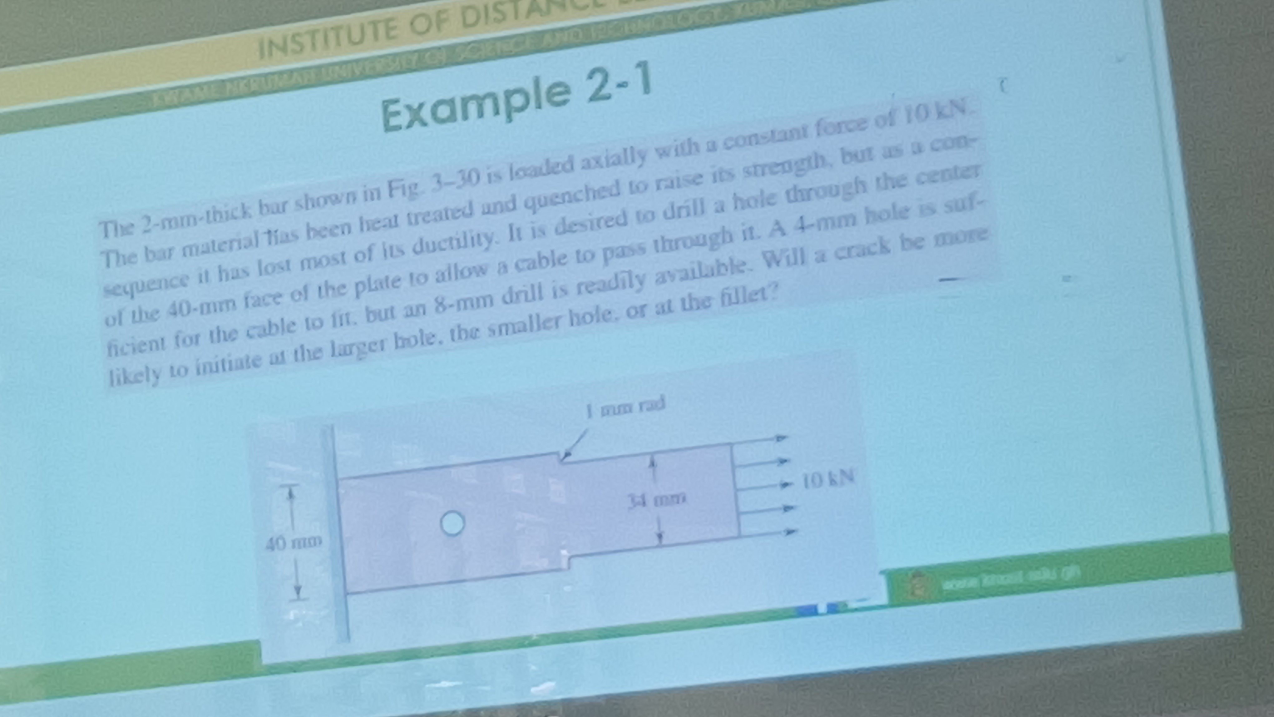 INSTITUTE OF DISTATCL Example 2-1 The 2 -mm-thick bar shown in Fig 3-30 ...