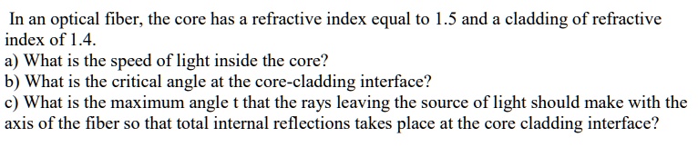 SOLVED: In an optical fiber; the core has refractive index equal to 1.5 ...