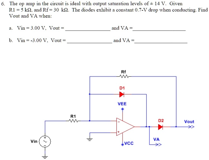 6. The op amp in the circuit is ideal with output saturation levels of ...