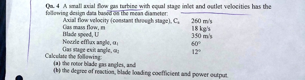 qn4 a small axial flow gas turbine with equal stage inlet and outlet ...