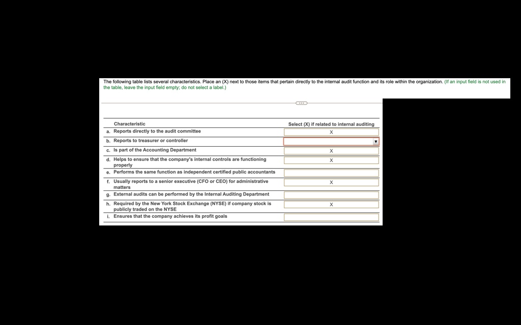 SOLVED: The following table lists several characteristics. Place an (X) next to those items that ...