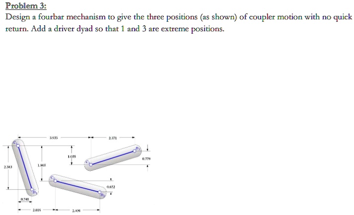 SOLVED: Problem 3: Design a fourbar mechanism to give the three ...