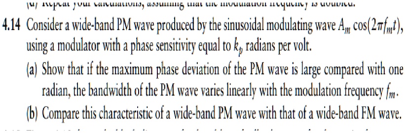 SOLVED: 4.14 Consider a wide-band PM wave produced by the sinusoidal ...