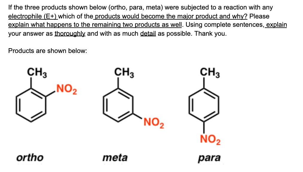 SOLVED: If the three products shown below (ortho, para, meta) were ...