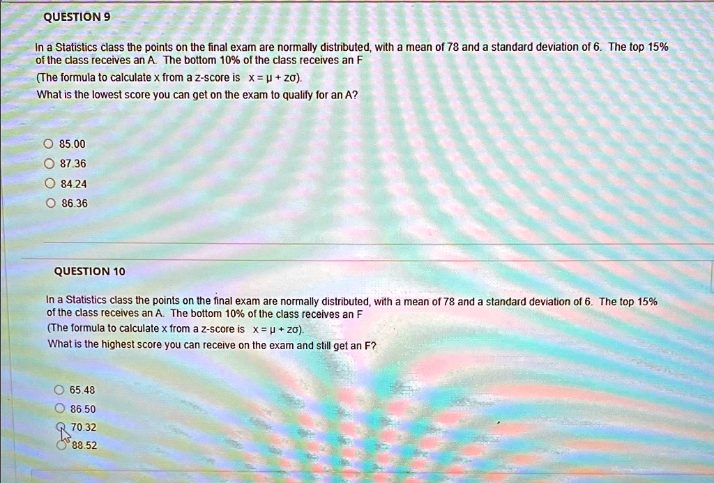 SOLVED: Question 9 In a Statistics class, the points on the final exam ...