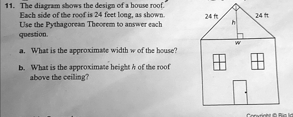 11. The diagram shows the design of a house roof. Each side of the roof ...