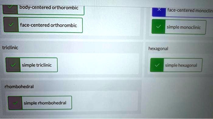 SOLVED: body-centered orthorombic face-centered monodin face-centered ...