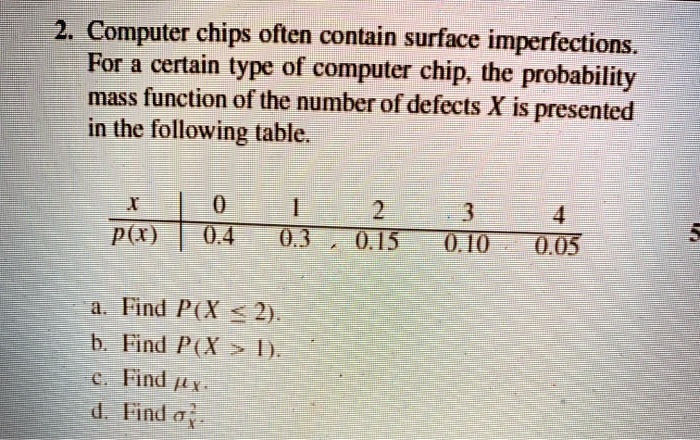 SOLVED: 2. Computer chips often contain surface imperfections For certain type of computer chip ...