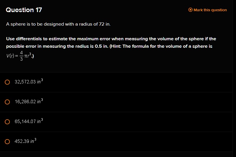 question 17 o mark this question a sphere is to be designed with a ...