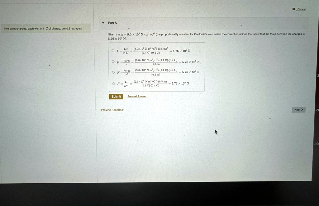 review part a two point chargeseach with 04 c of charge are 05 m apart ...