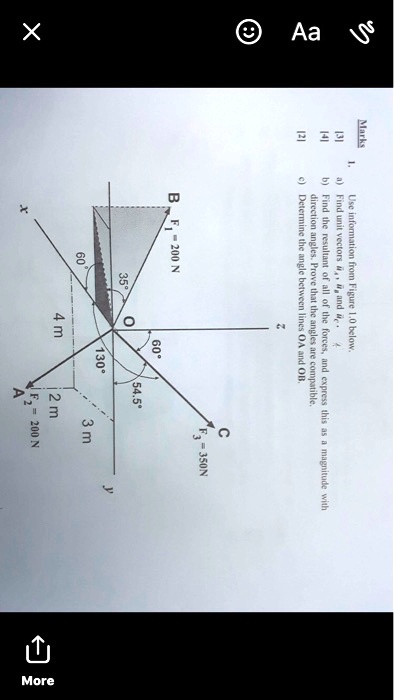 SOLVED: Aa S Marks b) a) 200N 35 Determine the angle between lines OA ...