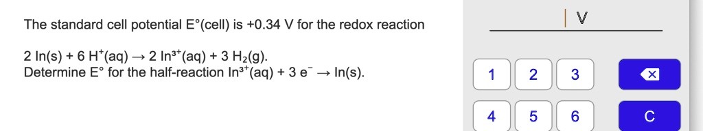 SOLVED: The standard cell potential E(cell) is +0.34 V for the redox ...