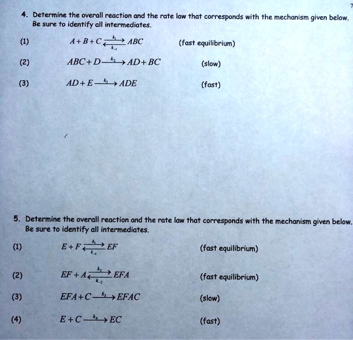SOLVED: Determine the overall reaction and the rate law that ...
