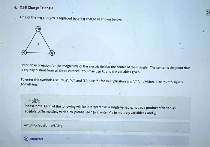 4. 2.3B Charge Triangle One of the -q charges is replaced by a +q ...