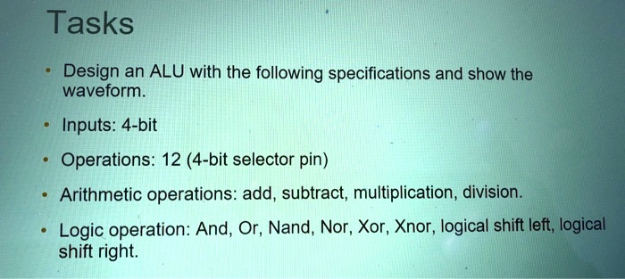 Solved Need To Code An Alu Arithmetic Logic Unit With The Specifications Below Needs To Be 8298