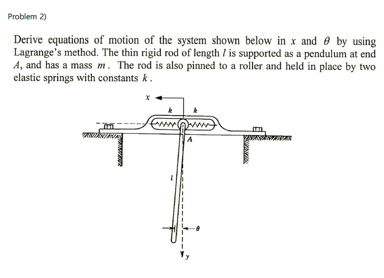 SOLVED: Problem 2) Derive equations of motion of the system shown below in x and 0 by using ...