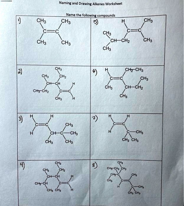 naming and drawing alkenes worksheet name the following compounds cha ...