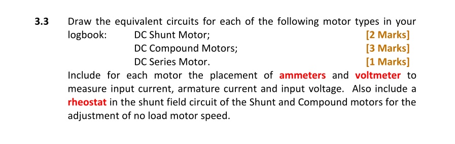 SOLVED: Draw the equivalent circuits for each of the following motor ...