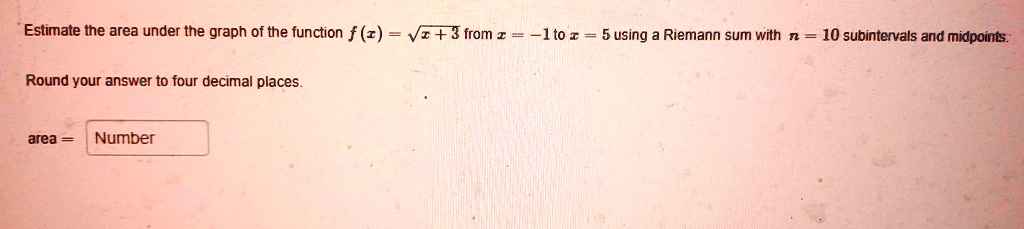 SOLVED: Estimate the area under the graph of the function f (z) = Vz ...