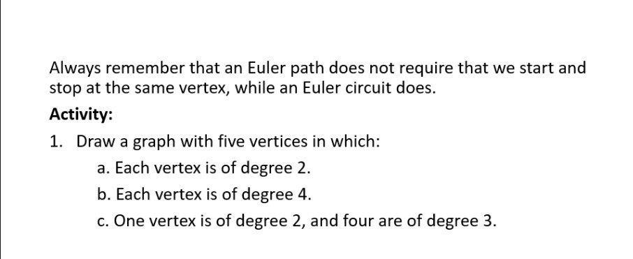 SOLVED: Always remember that an Euler path does not require that we ...
