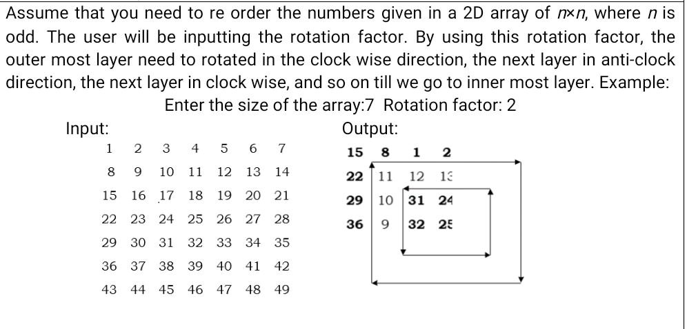 Solved Text Code In C Only Assume That You Need To Reorder The Numbers Given In A 2d Array 6593