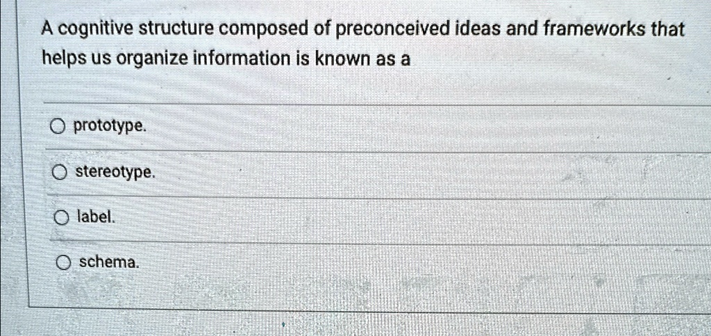a cognitive structure composed of preconceived ideas and frameworks ...