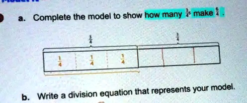 a. Complete the model to show how many (3)/(4) make (6)/(4). b. Write a ...