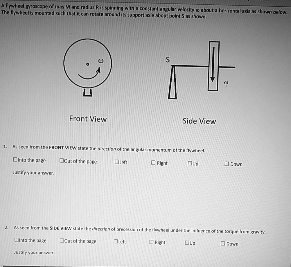 SOLVED: A flywheel gyroscope of mass M and radius R is spinning with a ...