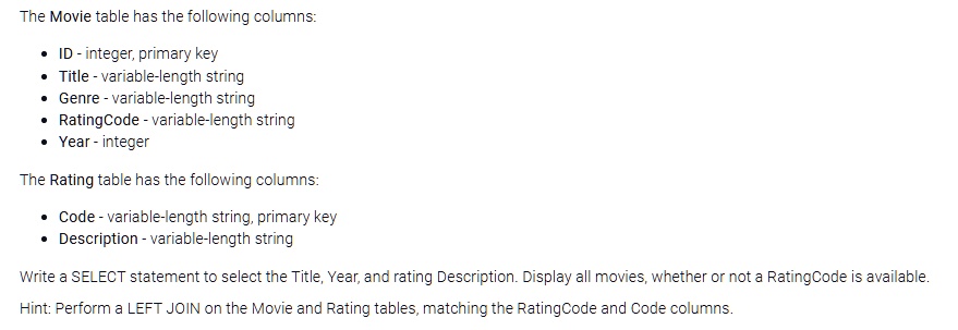 SOLVED: The Movie table has the following columns ID - integer; primary key Title variable ...