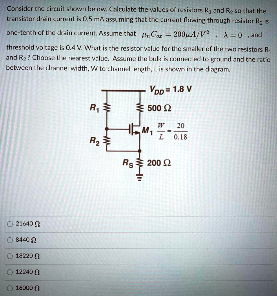 SOLVED: Consider the circuit shown below. Calculate the values of resistors R1 and R2 so that ...