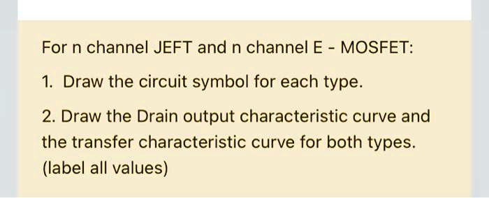 SOLVED: For n-channel JFET and n-channel E-MOSFET: 1. Draw the circuit ...