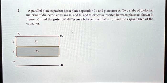 SOLVED: Texts: 3. A parallel plate capacitor has a plate separation 3a ...