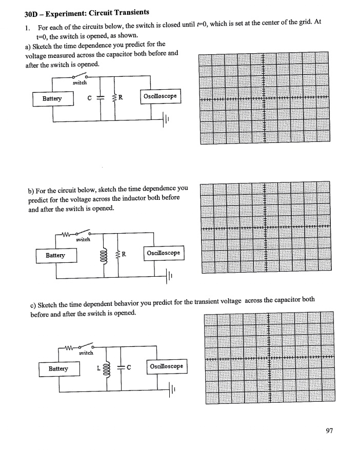 SOLVED: 30D Experiment: Circuit Transients For each of the circuits below, the switch is closed ...