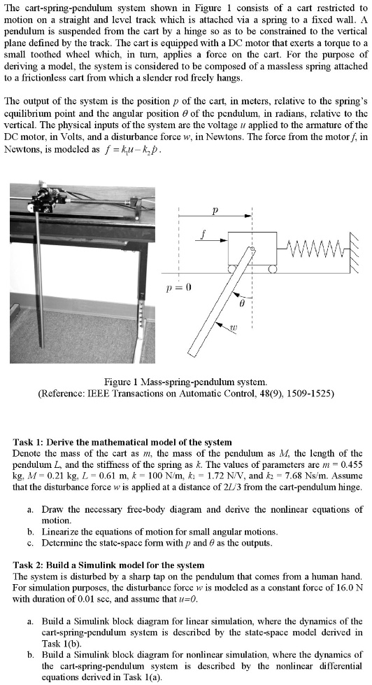 [GET ANSWER] the cart spring pendulum system shown in figure 1 consists ...