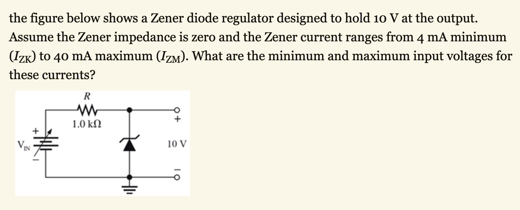 the figure below shows a Zener diode regulator designed to hold 10 V at the output. Assume the ...
