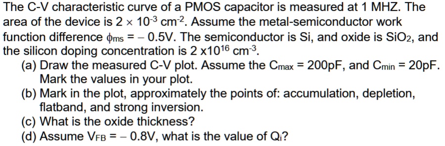 the c v characteristic curve of a pmos capacitor is measured at 1mhz ...