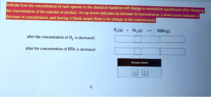 SOLVED: Indicate how the concentration of each species in the chemical ...