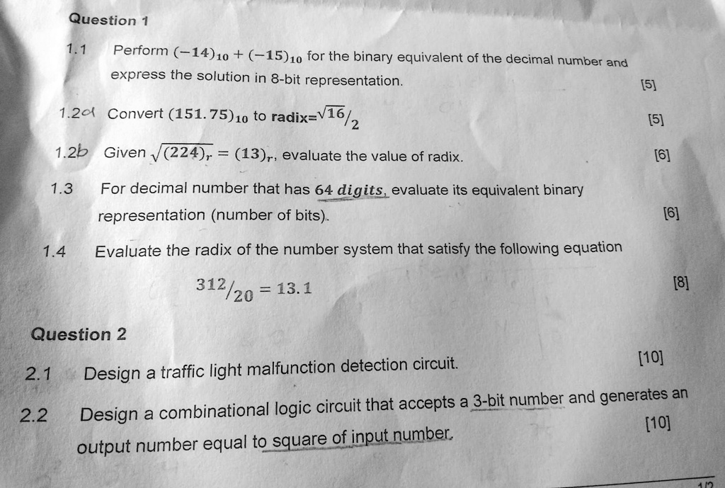 SOLVED: 1.1 Perform (-14)10 + (-15)10 for the binary equivalent of the ...