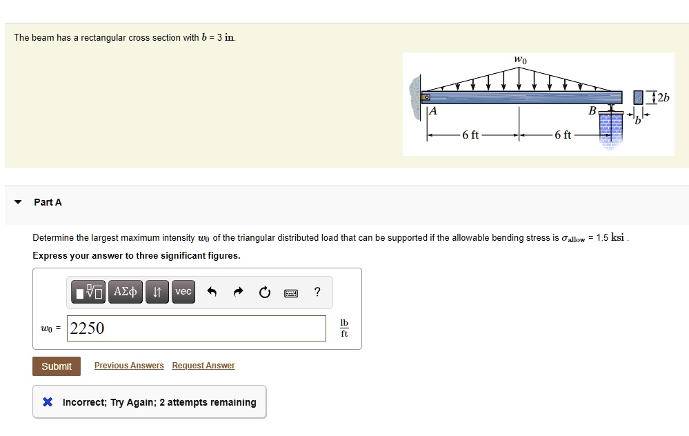 The beam has a rectangular cross section with b = 3 in. 12b Part A ...