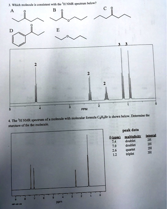 3. Which molecule is consistent with the 'H NMR spectrum below? A B C D E 2 2 CO 3 2 PPM 2 33 4 ...