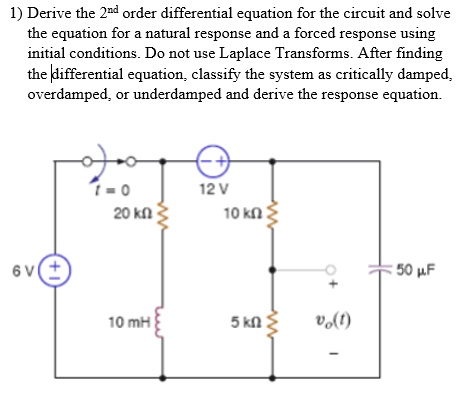 SOLVED: 1) Derive the 2nd order differential equation for the circuit and solve the equation for ...