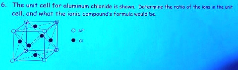 SOLVED: The Unit cell for aluminum chloride snovin Determine the ratio ...