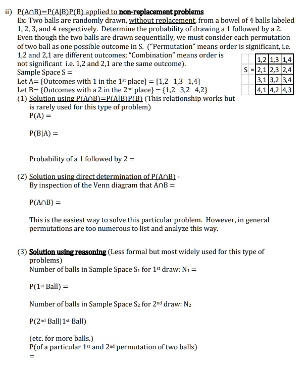 SOLVED: P(AOBL = P(A) * P(B|A) applied to non-replacement problems. Ex ...