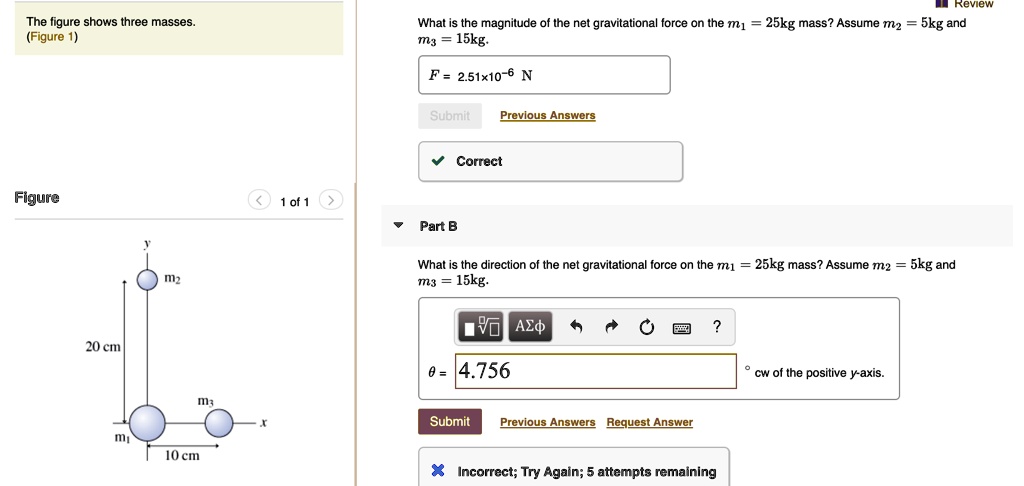SOLVED: Revicw What is the magnitude of Ihe net gravitational force on the m1 25kg mass? Assume ...