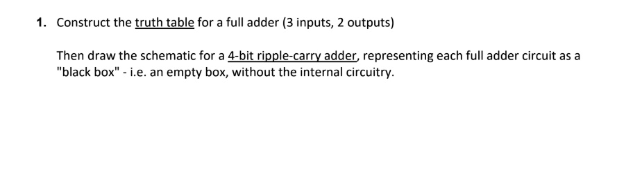 SOLVED: Construct the truth table for a full adder (3 inputs, 2 outputs ...